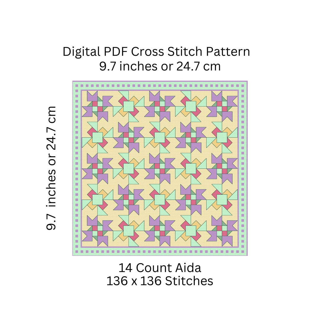 Cross Stitch Pattern, Pinwheels and Tulips Quilt Block Design, Cushion ...