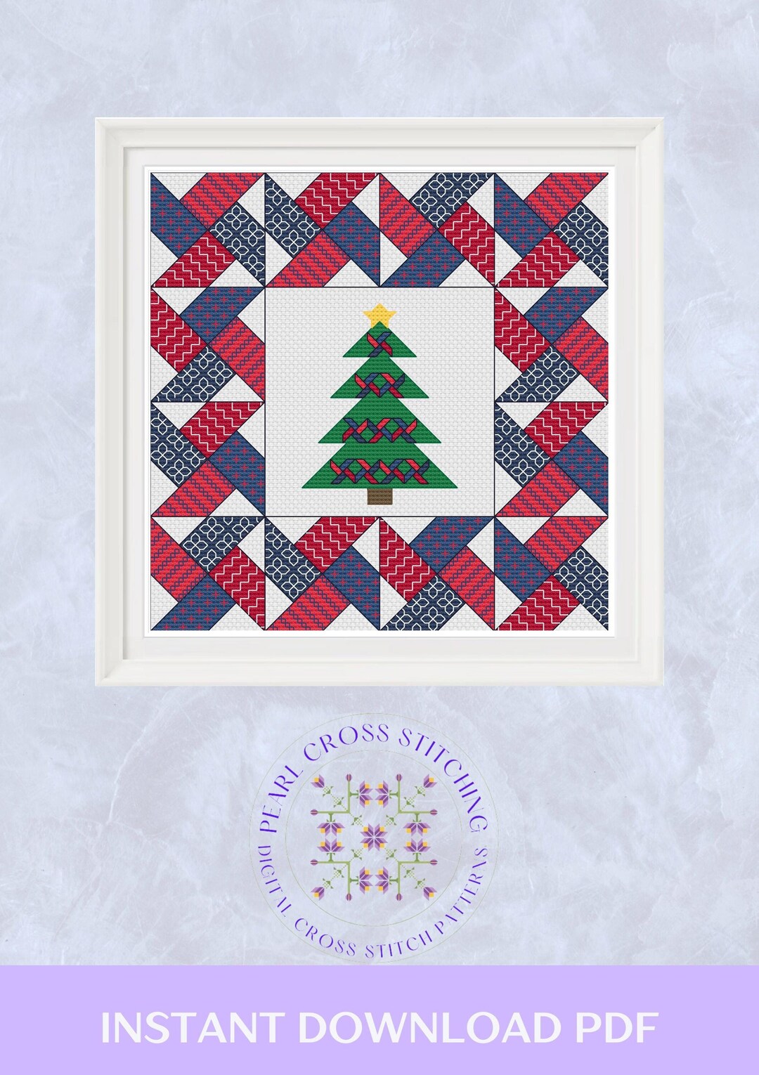 Pinwheel Cross Stitch Pattern, Christmas Tree Quilt Block Design, PDF ...