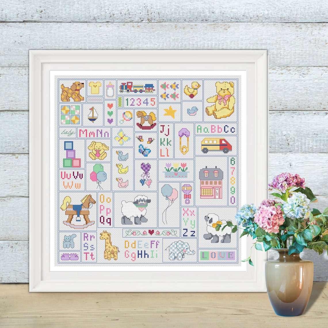 Cross Stitch Pattern, Baby Motifs Sampler, Alphabet and Numbers, PDF ...