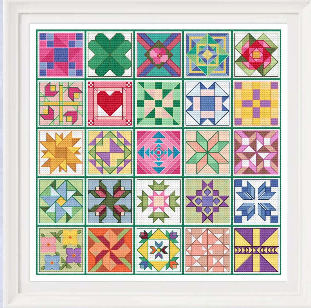 Cross Stitch Pattern, 25 Cross Stitch Quilt Block Patterns, Traditional ...