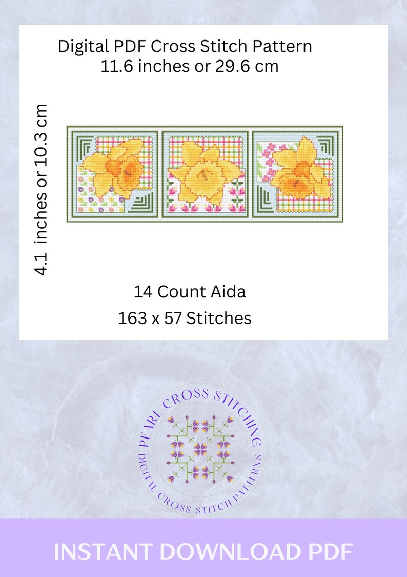 Cross Stitch Pattern, Yellow Daffodils Spring Sampler, PDF Pattern Instant Digital Download ...