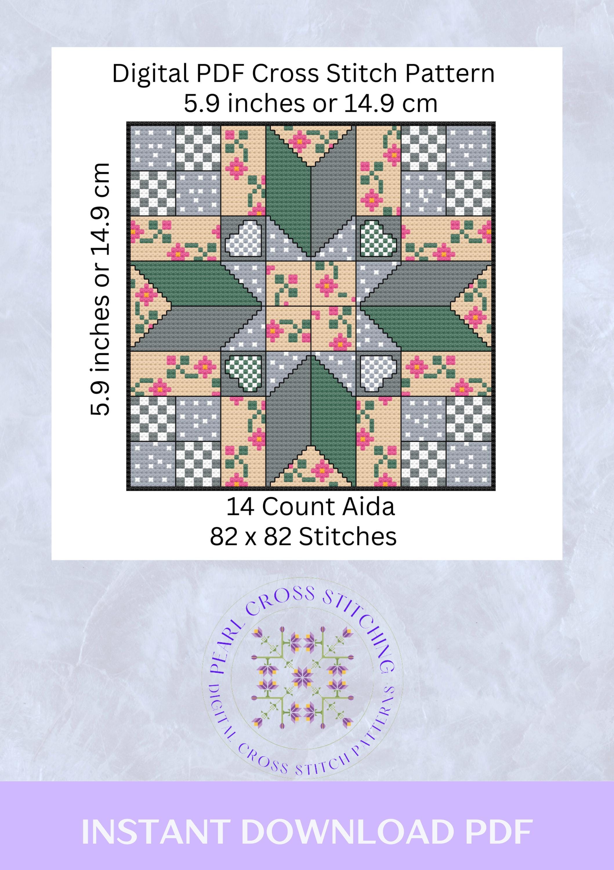 Eight Point Star Quilt Block Cross Stitch Pattern, Traditional Quilt ...