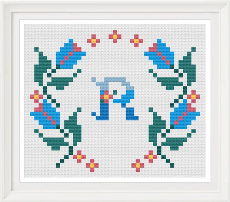 Monogram Cross Stitch Pattern, Initial R, Alphabet and Floral Design ...