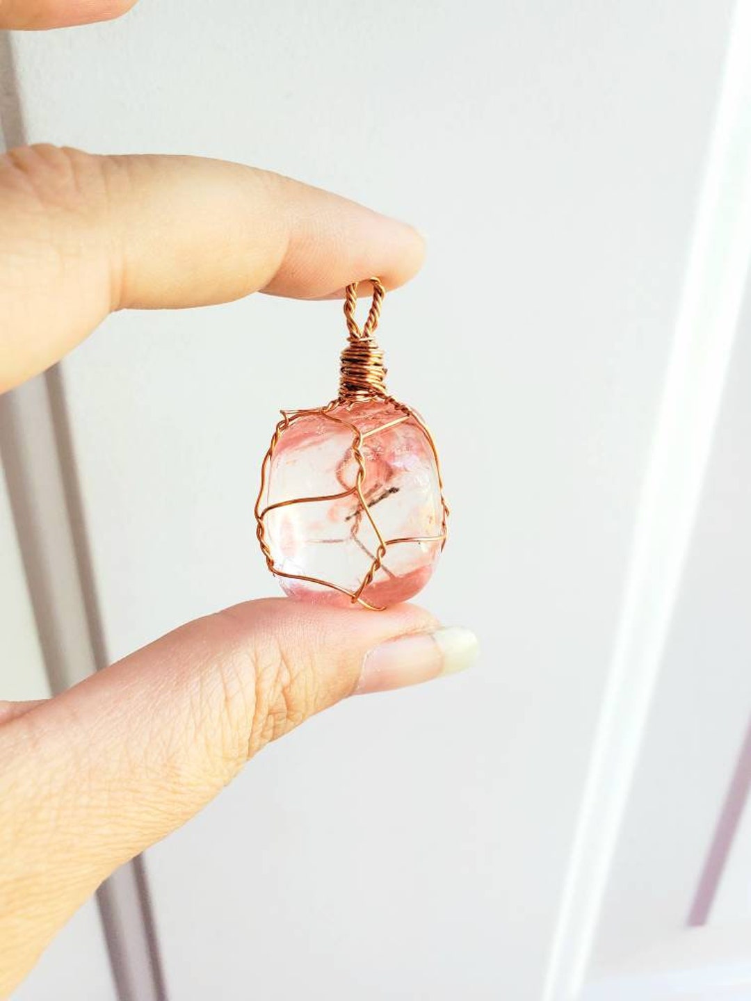 Cherry Quartz Crystal Necklace,genuine Cherry Quartz Pendant ,wire ...