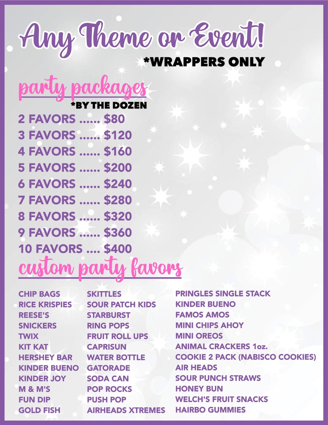 Party Favor Bundle (wrappers Only) - Etsy