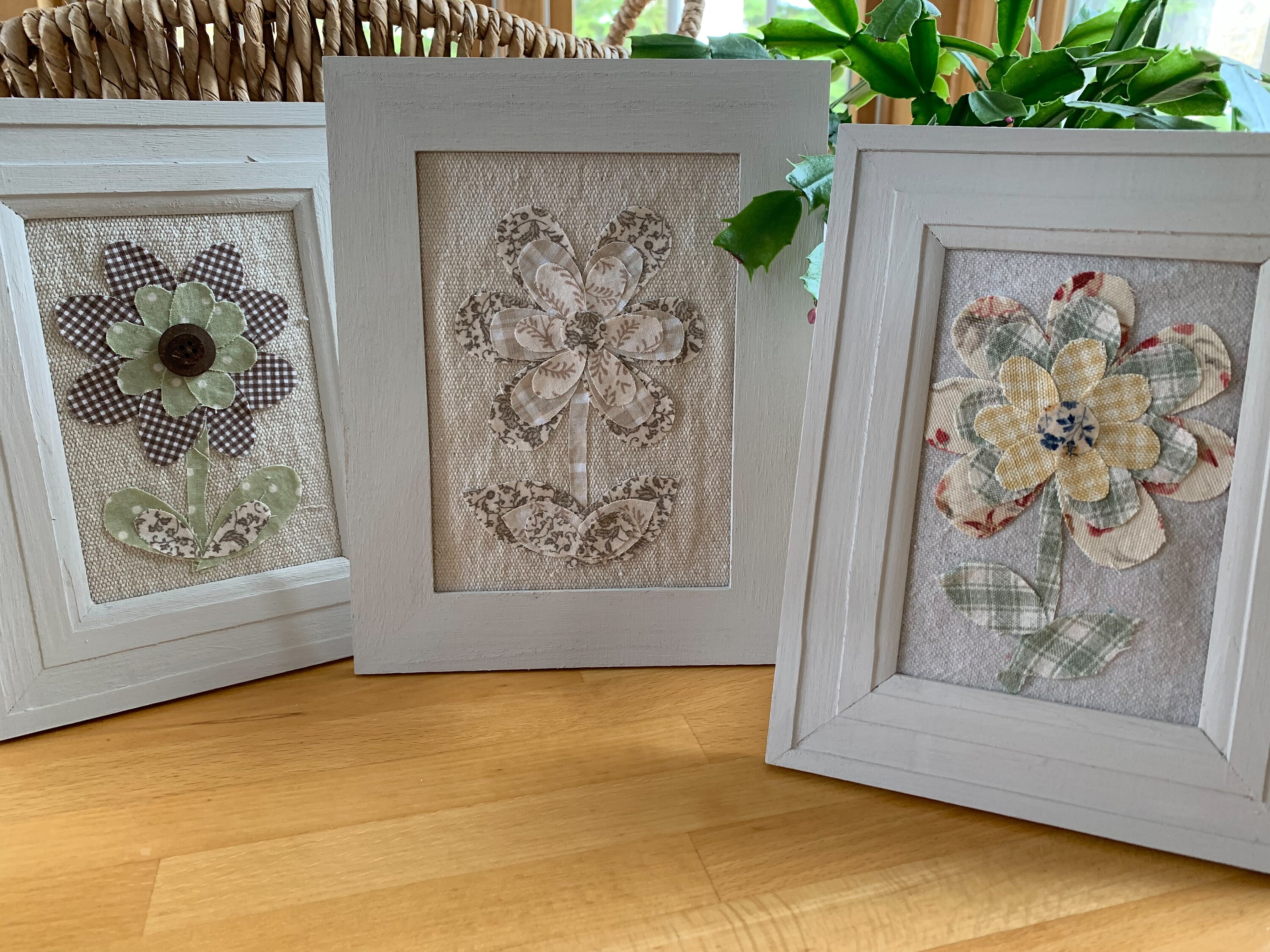 Framed Flower Fabric Art Etsy