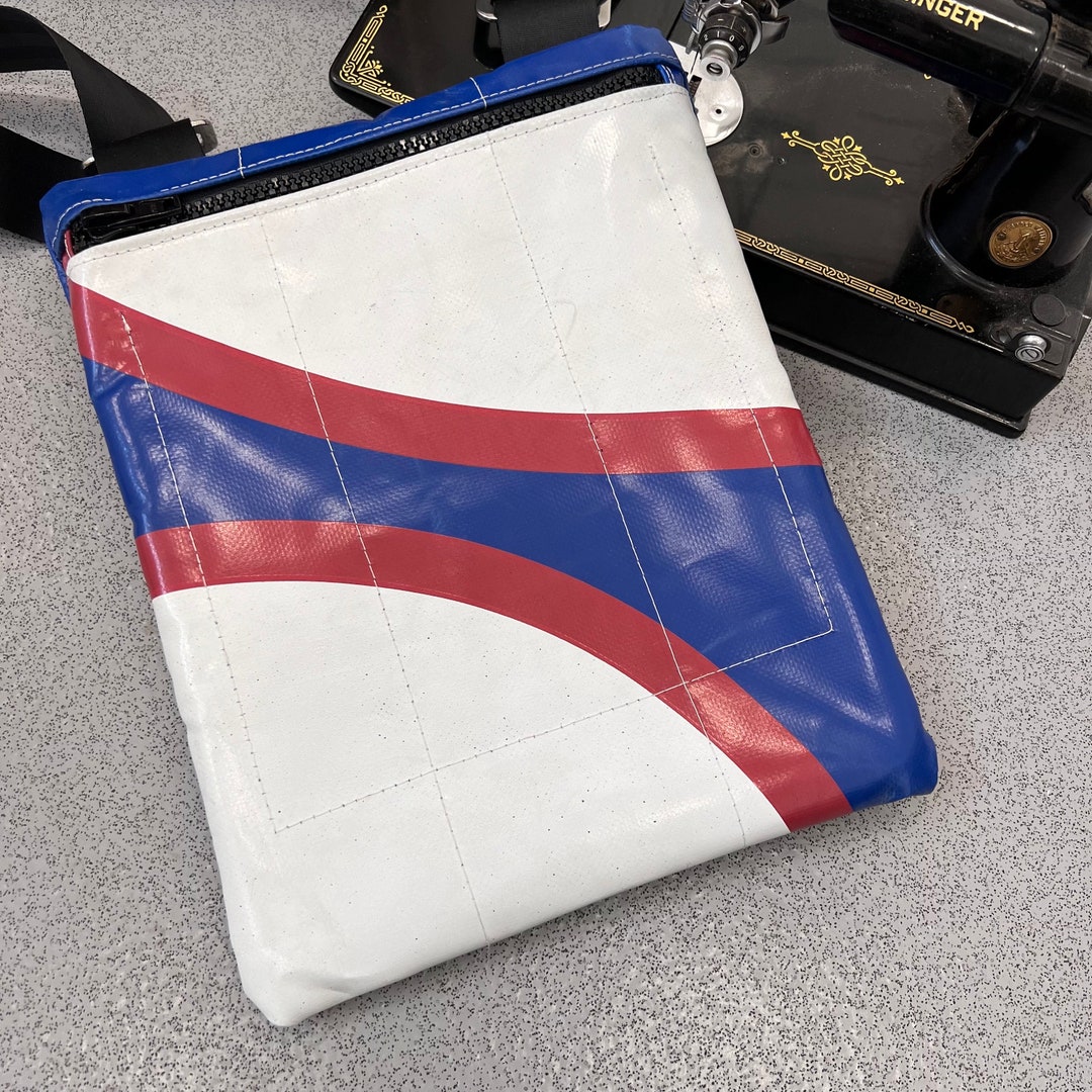 Laptop / Tablet Bag Made From Upcycled Truck Tarpaulin With Orange ...