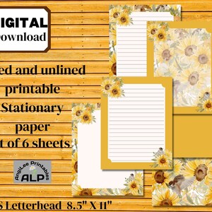 Printable Sunflower Stationary Set,printable Paper, Stationery Set ...
