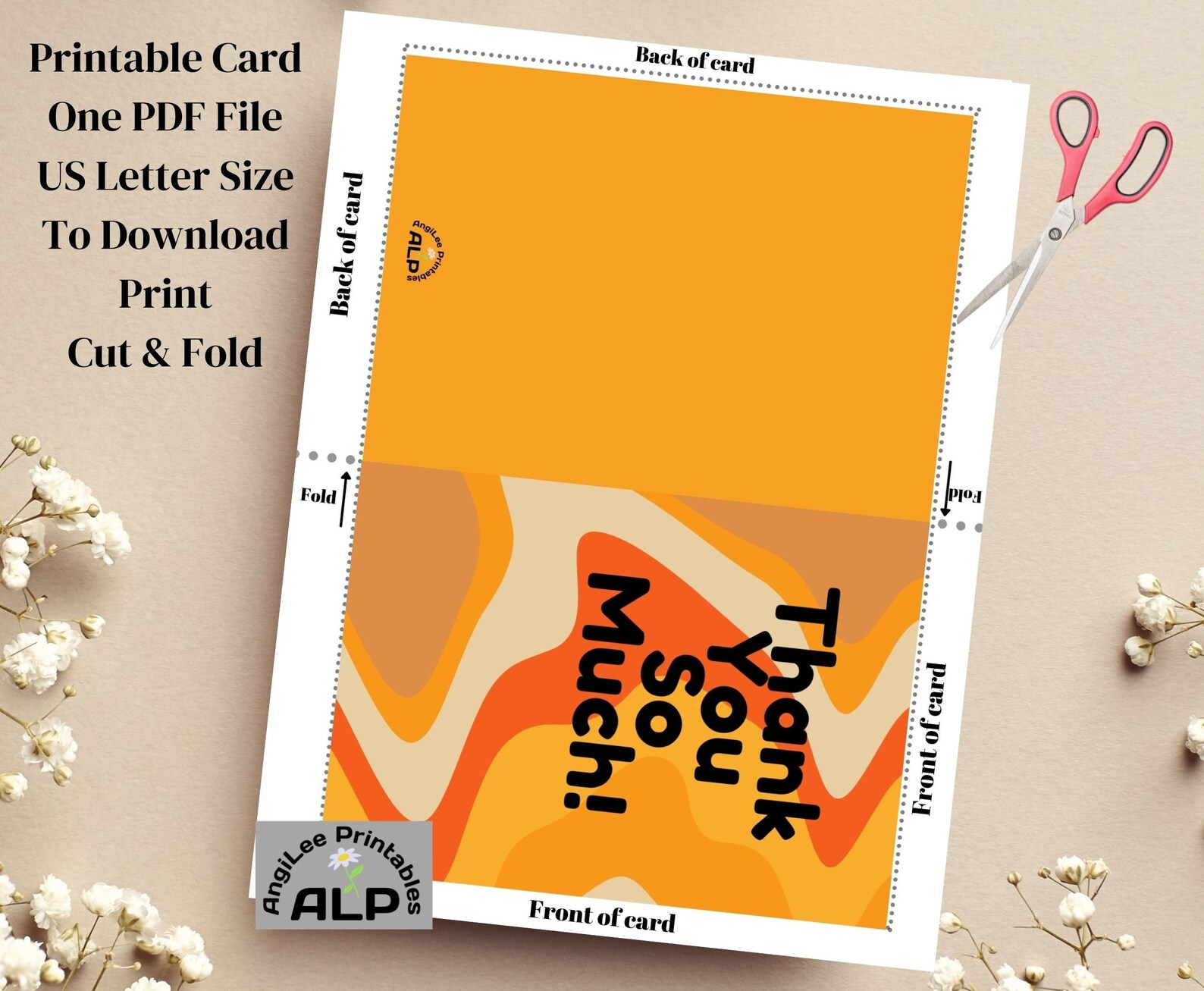Thank You Card,printable Card,instant Download,liquid Art Card,orange ...