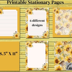 Printable Sunflower Stationary Set,printable Paper, Stationery Set ...