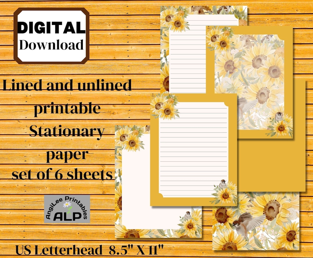 Printable Sunflower Stationary Set,printable Paper, Stationery Set ...