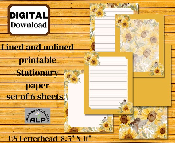 Printable Sunflower Stationary Setprintable Paper Stationery - Etsy