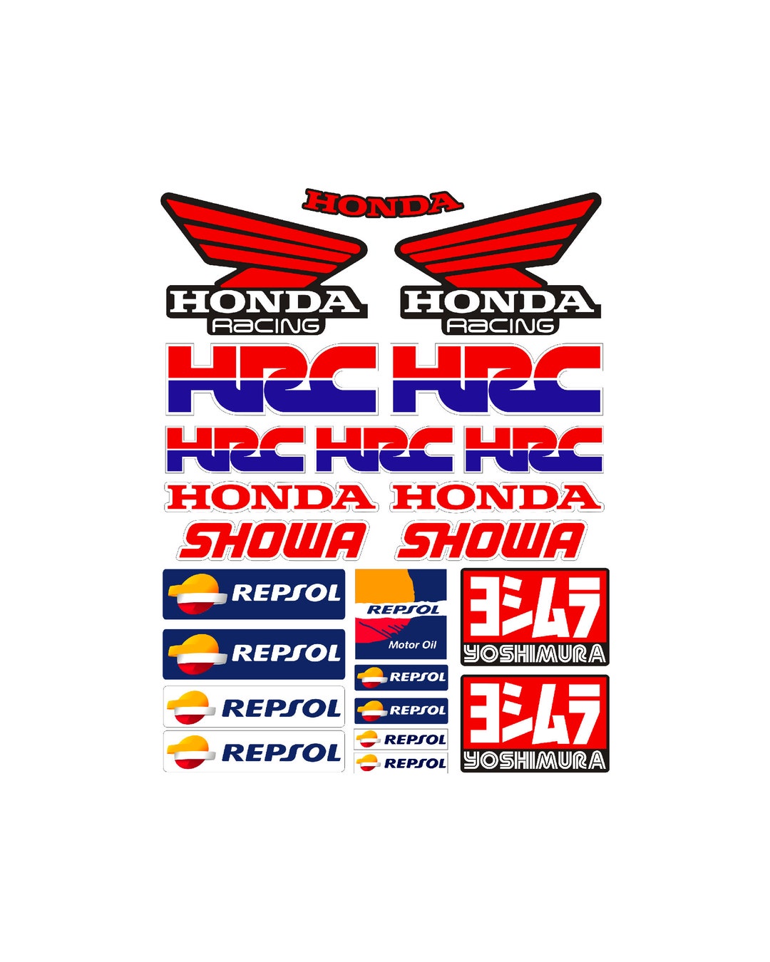 24 Vinyl Stickers Adhesive Decals Sponsor HONDA RACING Motorcycle ...