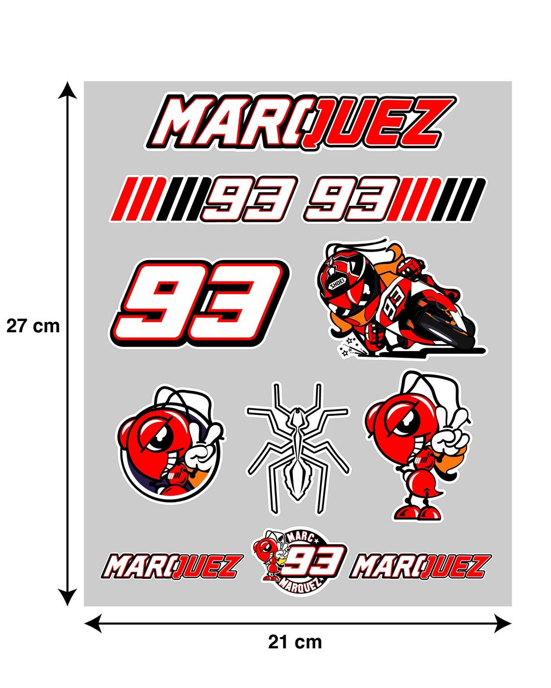 11 Vinyl Stickers Decals Sticker Moto GP Marquez 93 Ant Racing High ...