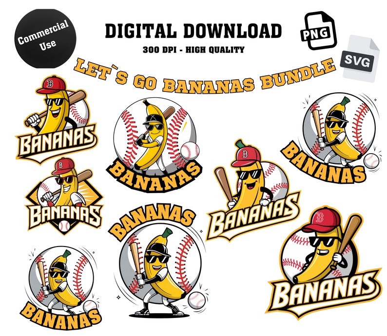 Savannah Banana Baseball Team PNG Clipart Bundle, Sports Team Mascot ...