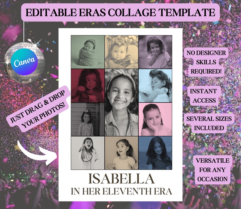 Editable Eras Double Digits Custom Photo Collage Template, DIY Birthday ...