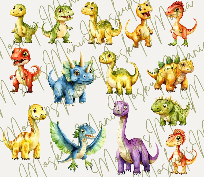 Watercolor Dinosaur PNG Clipart Bundle, Birthday Decor Nursery Art Dino ...