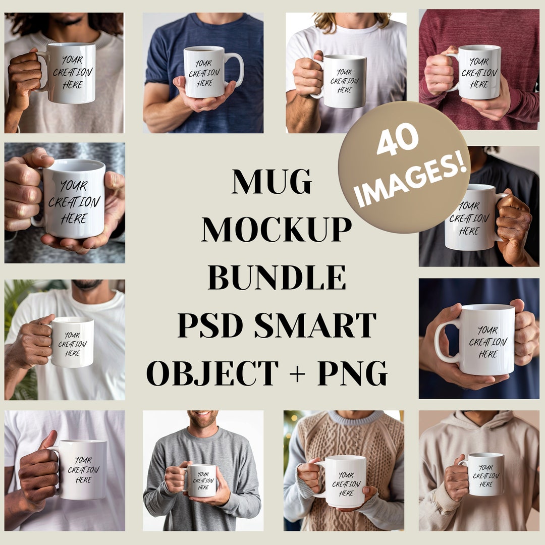 Men Holding Mug PSD Smart Object Mockup 40 Bundle, Coffee Tea Cup Mock ...