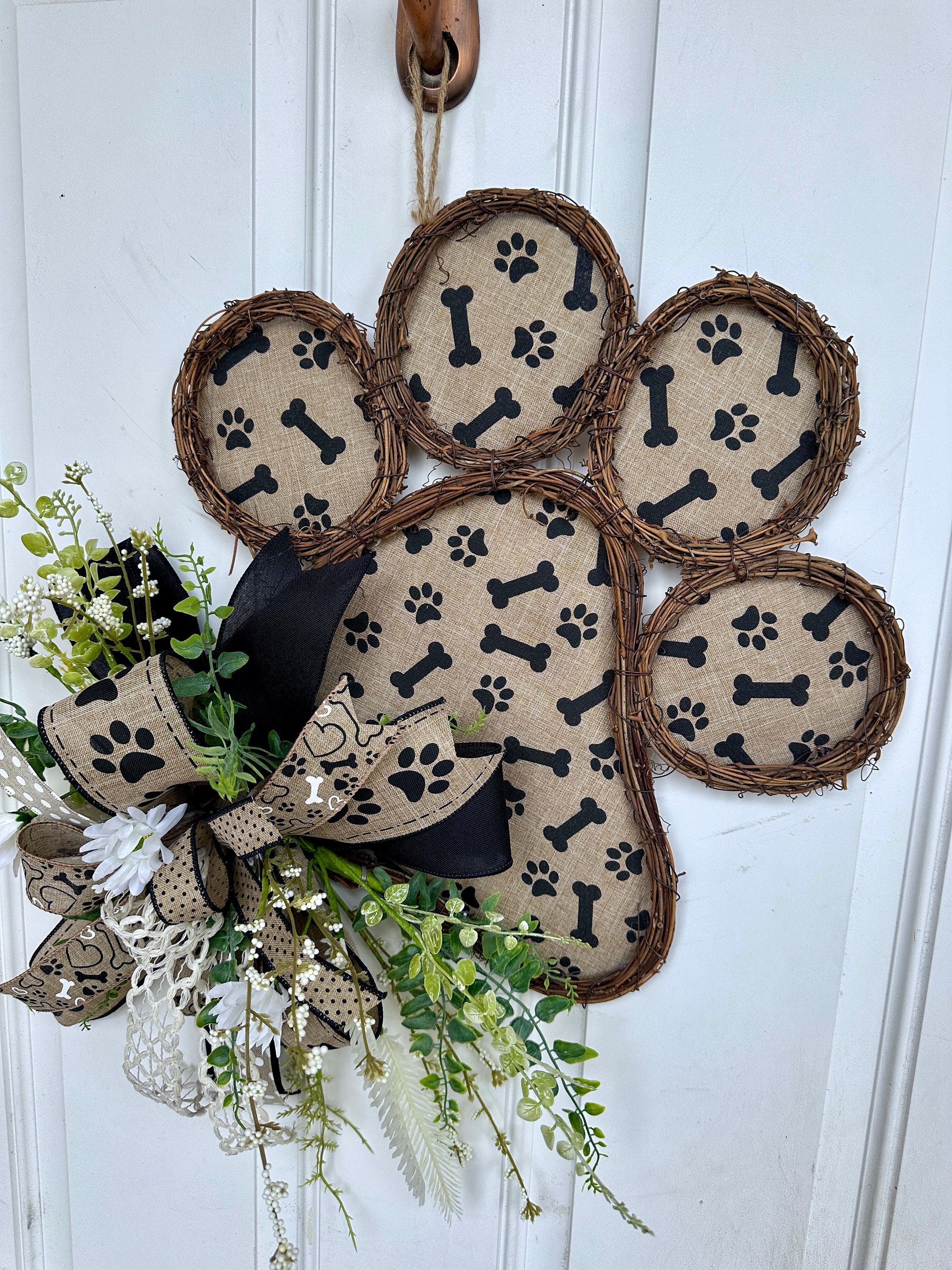 Paw Print Door Hanger Dog Paw Wreath Dog Wreath for Front Door Everyday ...