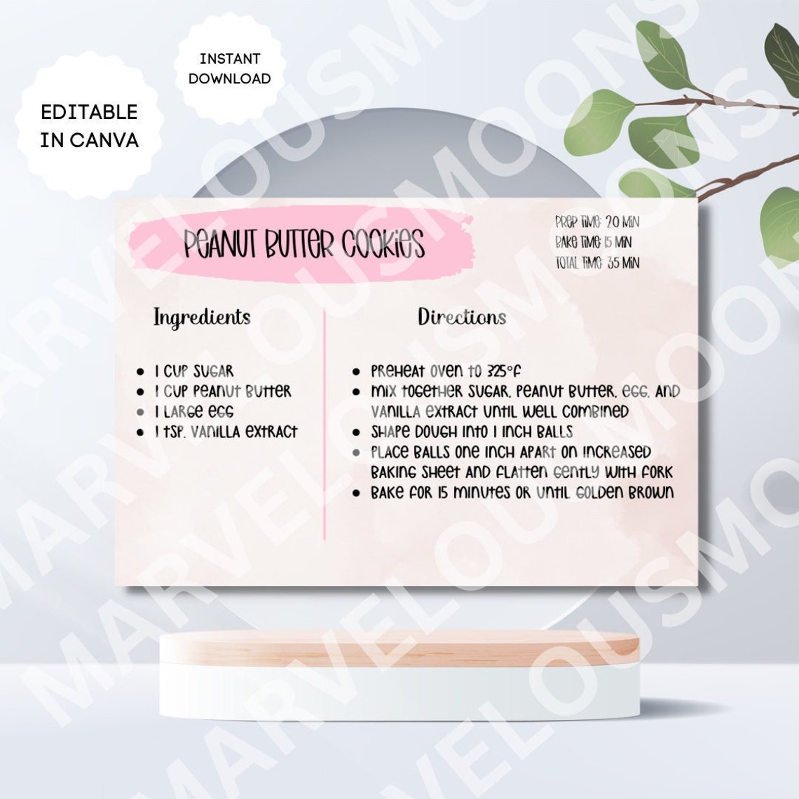 Digital Download Recipe Card, Recipe Card Template, Editable Recipe ...
