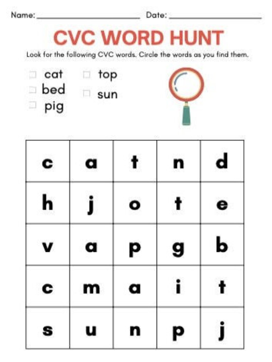 Short Vowel CVC Word Search Game - Etsy Australia