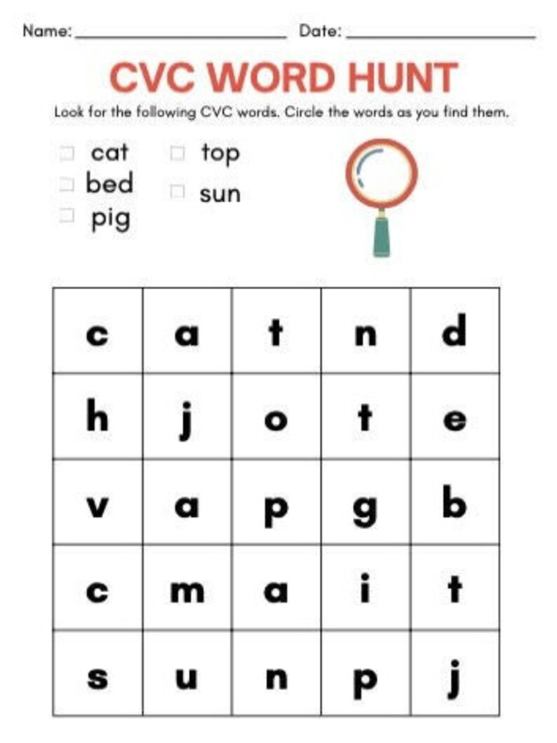 Short Vowel CVC Word Search Game - Etsy Australia