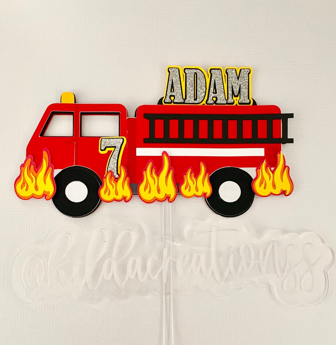Fire Truck Cake Topper | Fireman Cake Topper | Fire Truck Birthday ...