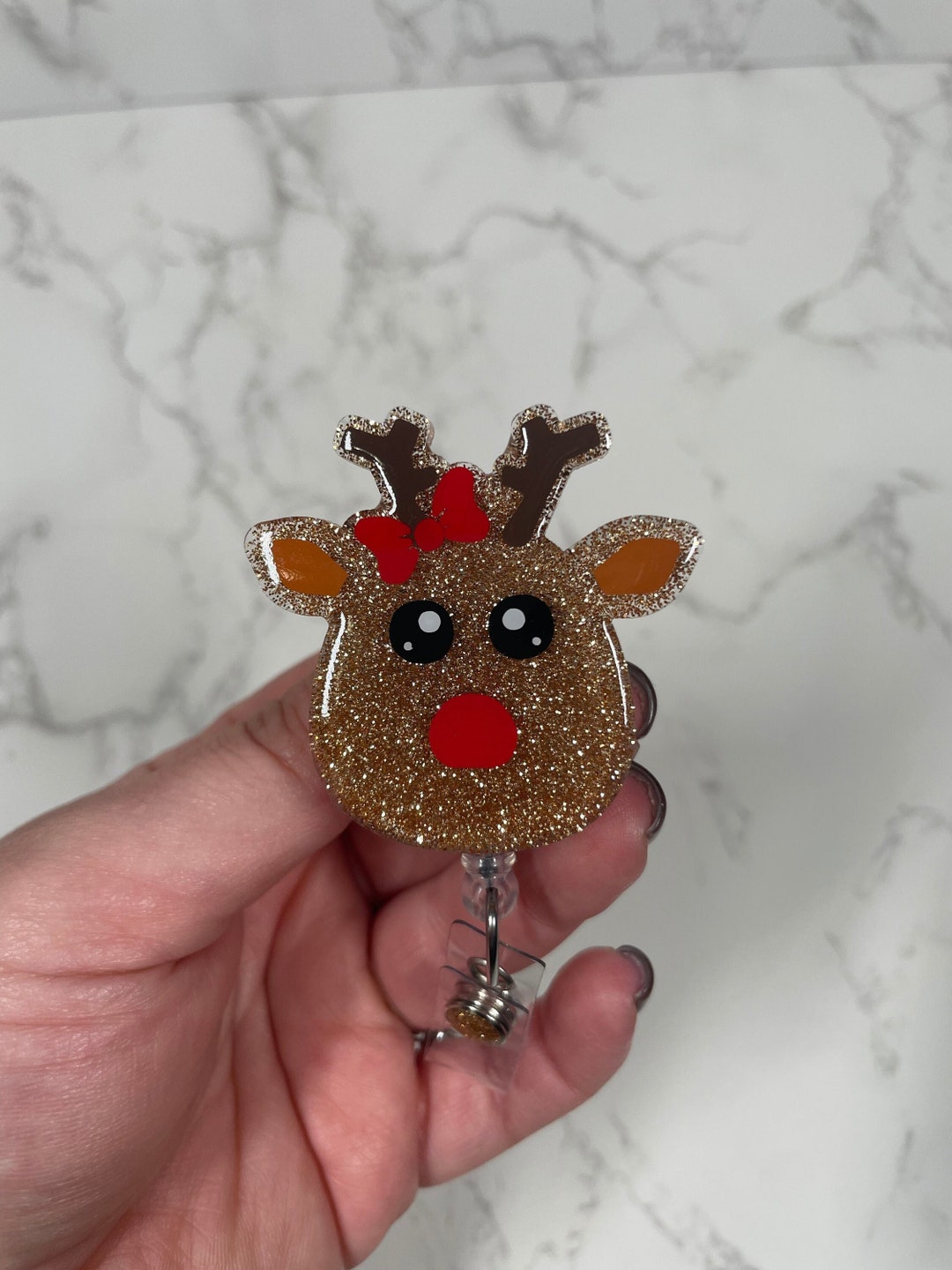 Reindeer Retractable Badge Reel, Christmas ID Holder, Cute Acrylic ...