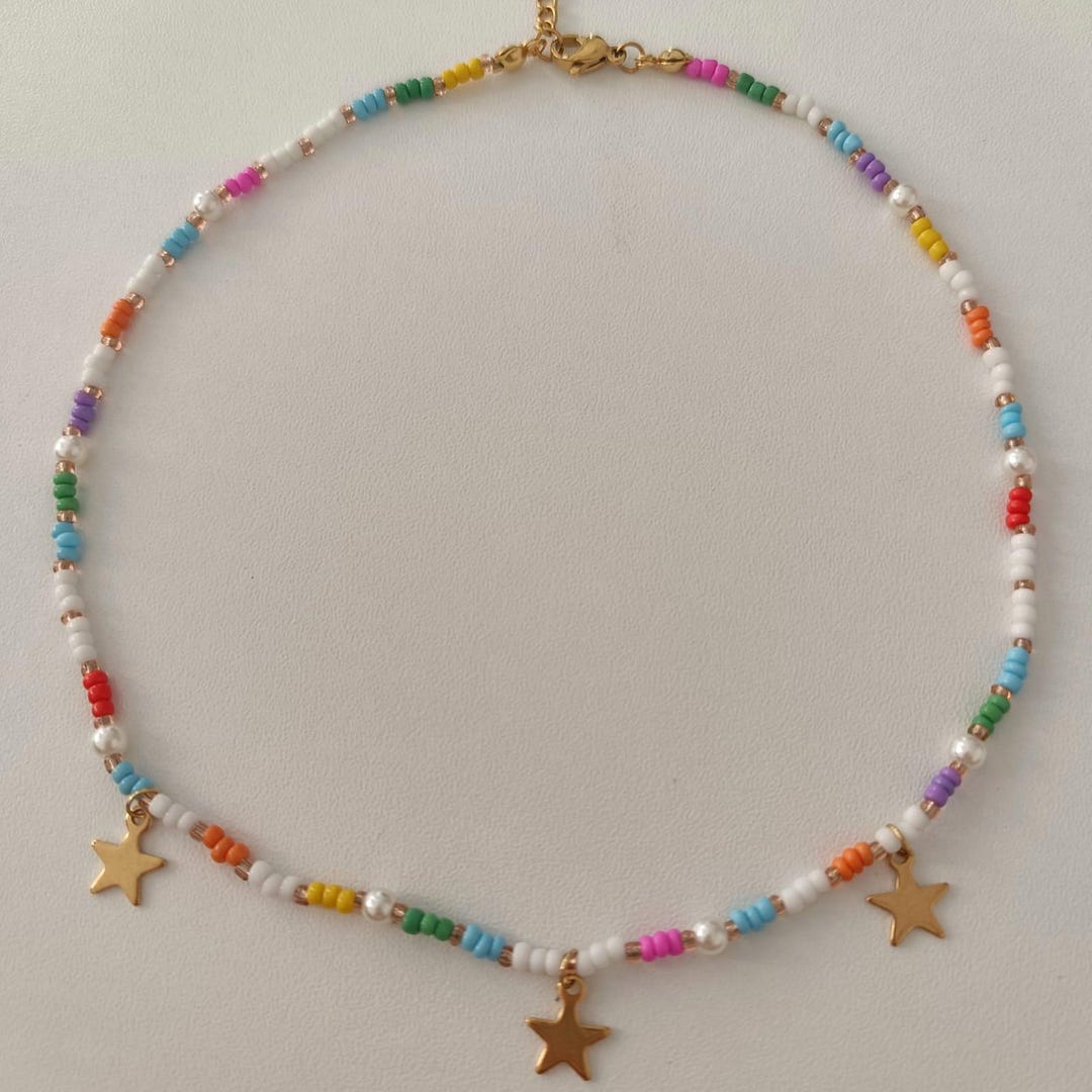 Beaded Necklaces Golden Stars - Etsy