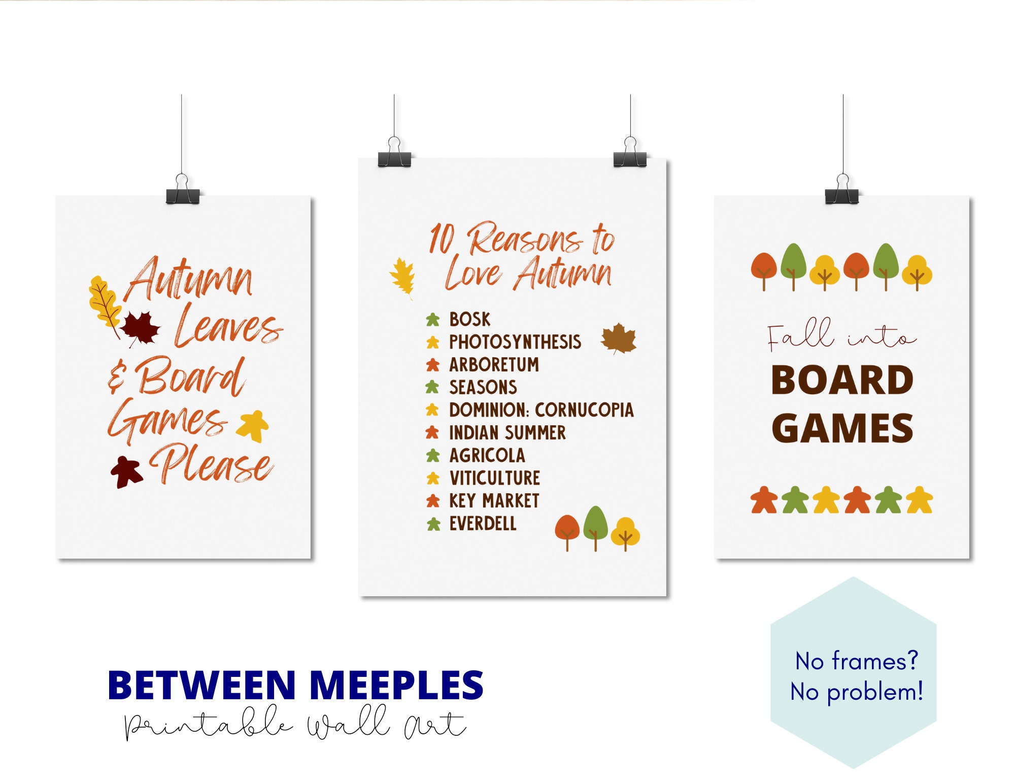 Set of 3 Autumn Themed Board Game Printable Wall Art - Etsy
