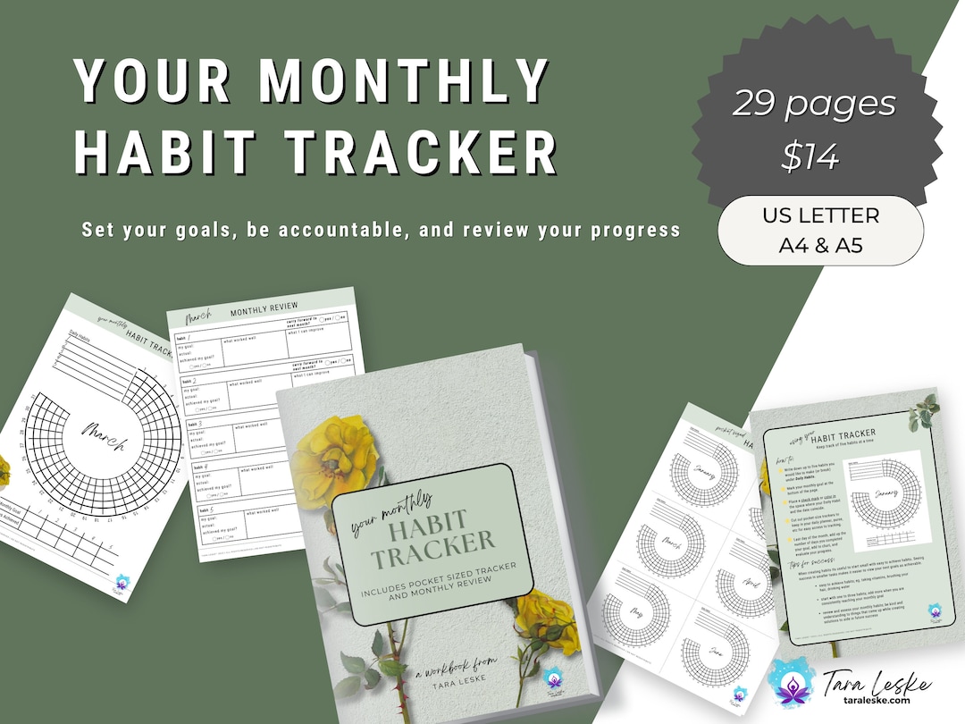 Monthly Habit Tracker, Wheel Tracker, Round Tracker, Review Your Month ...