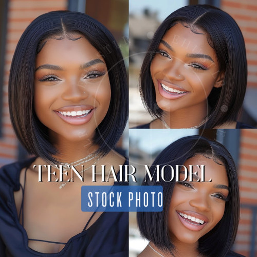 Teen Black Girl Bob Wig Model & Mannequin | Beauty Stock Photo | Wig ...