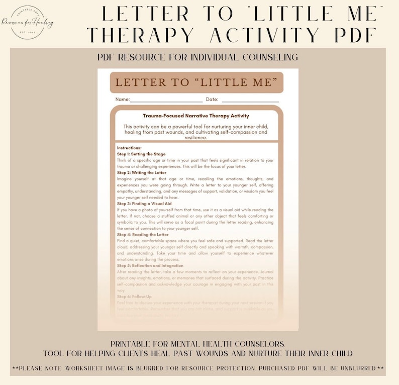 Letter to "little Me" Narrative Therapy Handout PRINTABLE | Inner Child ...
