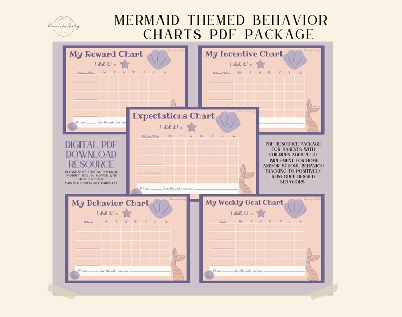 Mermaid Themed Behavior Chart PRINTABLE | Incentive Chart PDF | Weekly ...