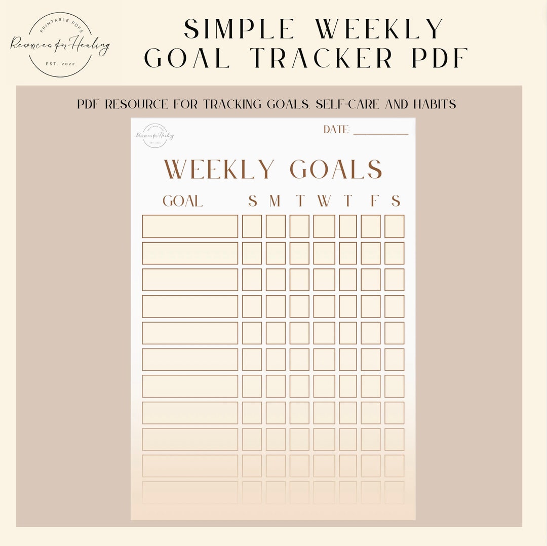 Simple Weekly Goals Checklist Handout PRINTABLE | Weekly Worksheet PDF ...