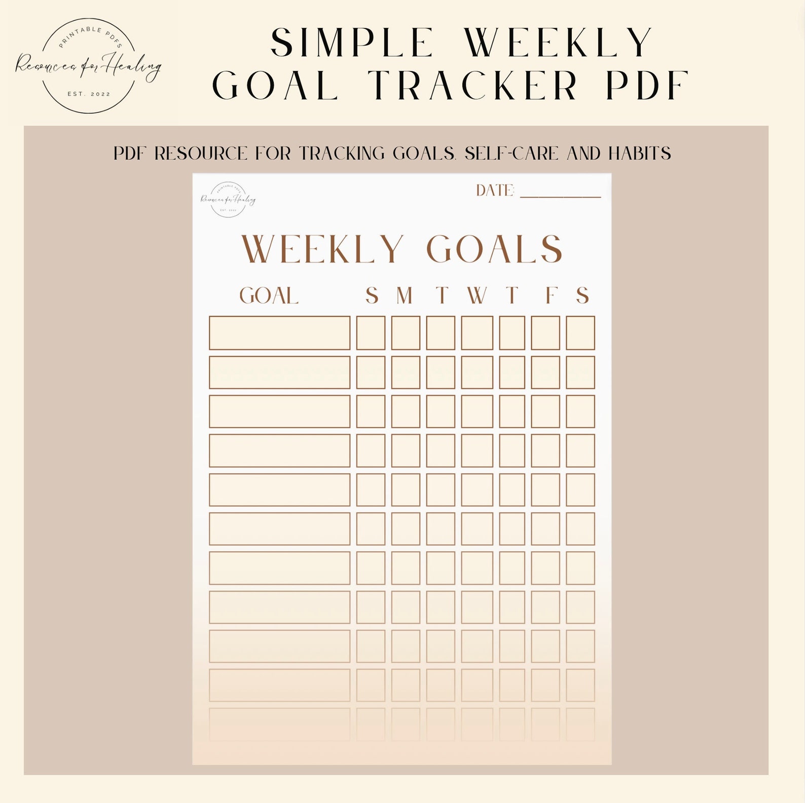 Simple Weekly Goals Checklist Handout PRINTABLE | Weekly Worksheet PDF ...