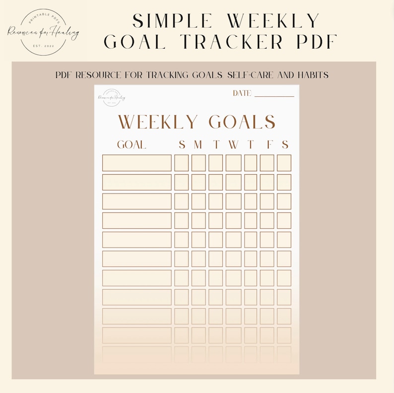 Simple Weekly Goals Checklist Handout PRINTABLE | Weekly Worksheet PDF ...