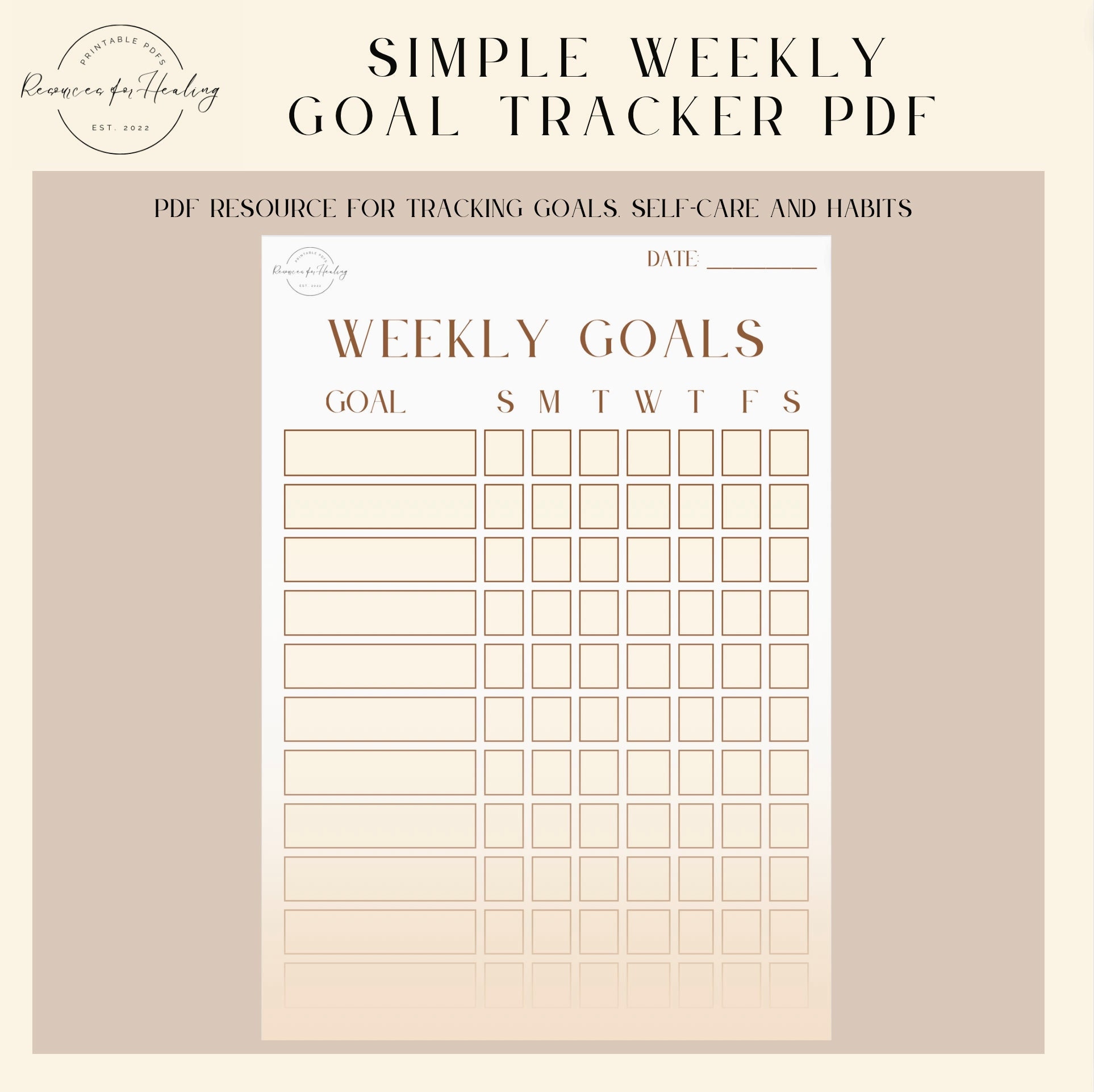 Simple Weekly Goals Checklist Handout PRINTABLE | Weekly Worksheet PDF ...
