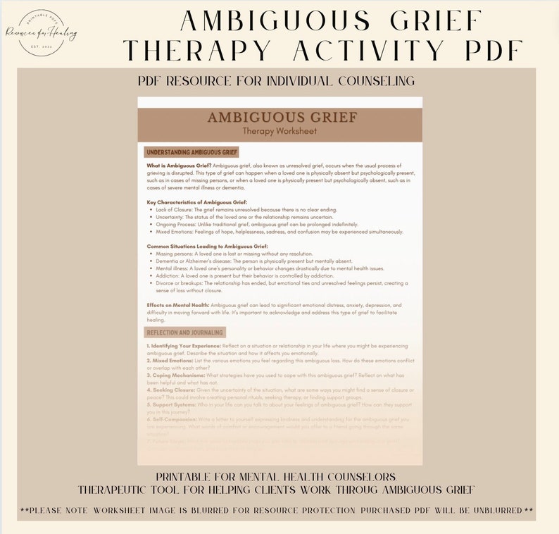 Ambiguous Grief Therapy Handout PRINTABLE | Grief and Loss PDF | Mental ...