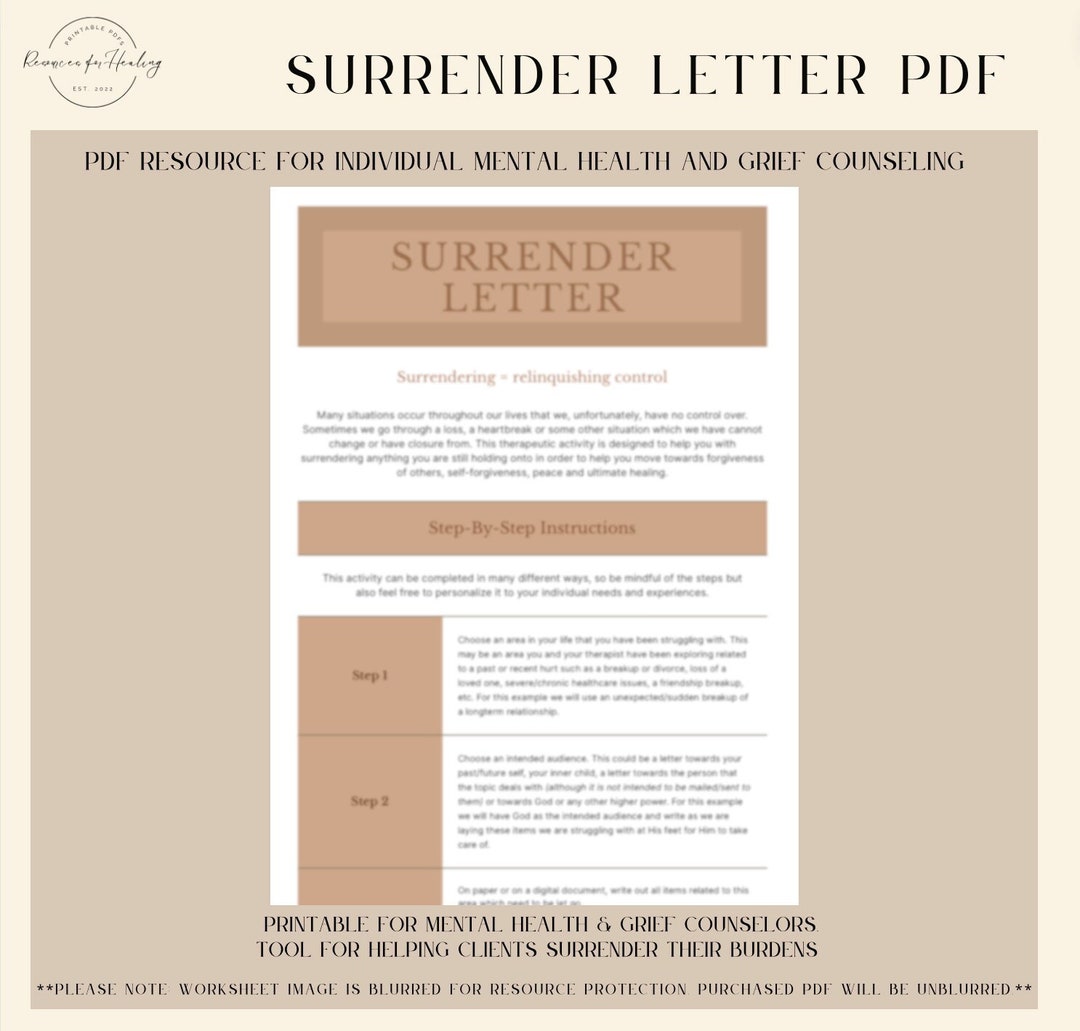 Surrender Letter Guide Handout PRINTABLE | Christian Counseling PDF ...