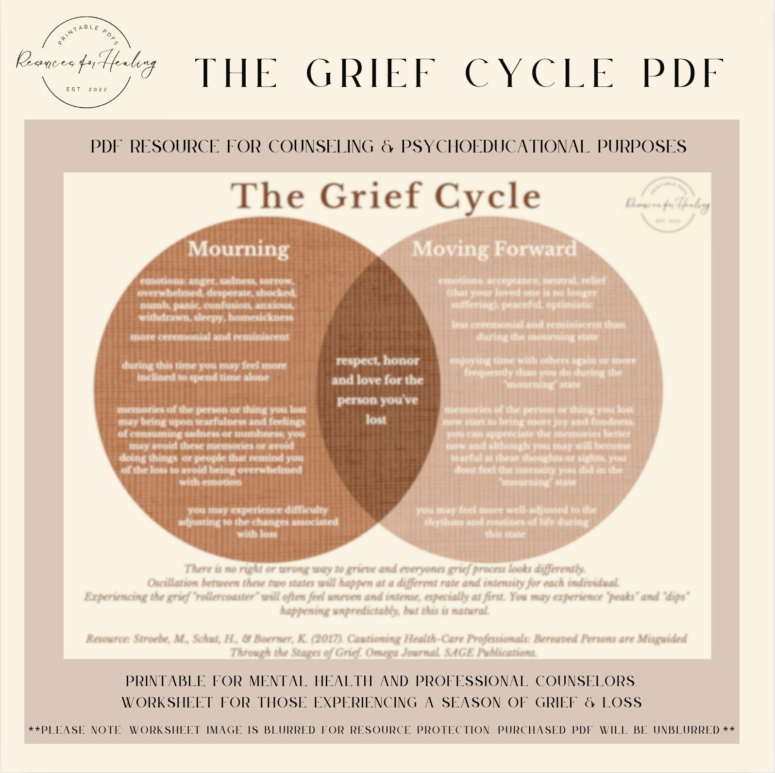 Grief Cycle Handout | Mental Health Worksheet (printable PDF) - Etsy