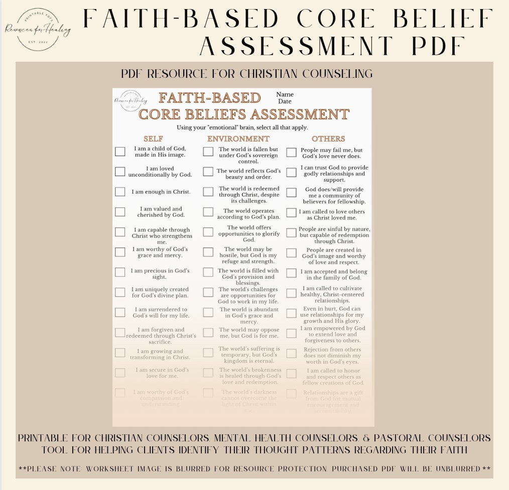 Faith-based CBT Core Beliefs Assessment Handout PRINTABLE | Thought ...