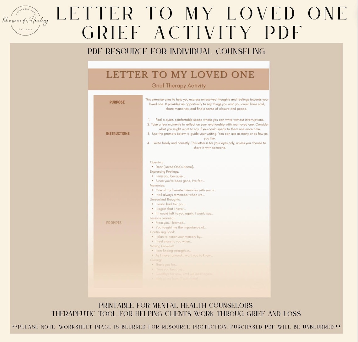 Letter to My Loved One PRINTABLE | Grief Activity PDF | Mental Health ...