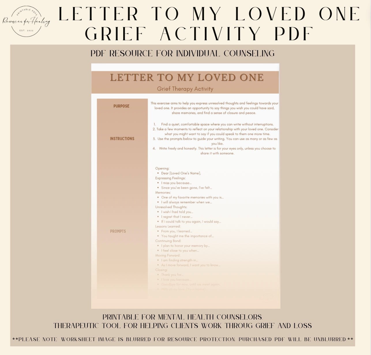 Letter to My Loved One PRINTABLE | Grief Activity PDF | Mental Health ...