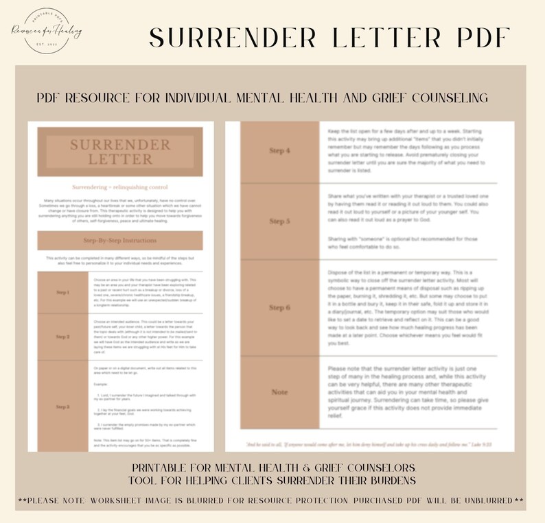 Surrender Letter Guide Handout PRINTABLE Christian Counseling PDF ...