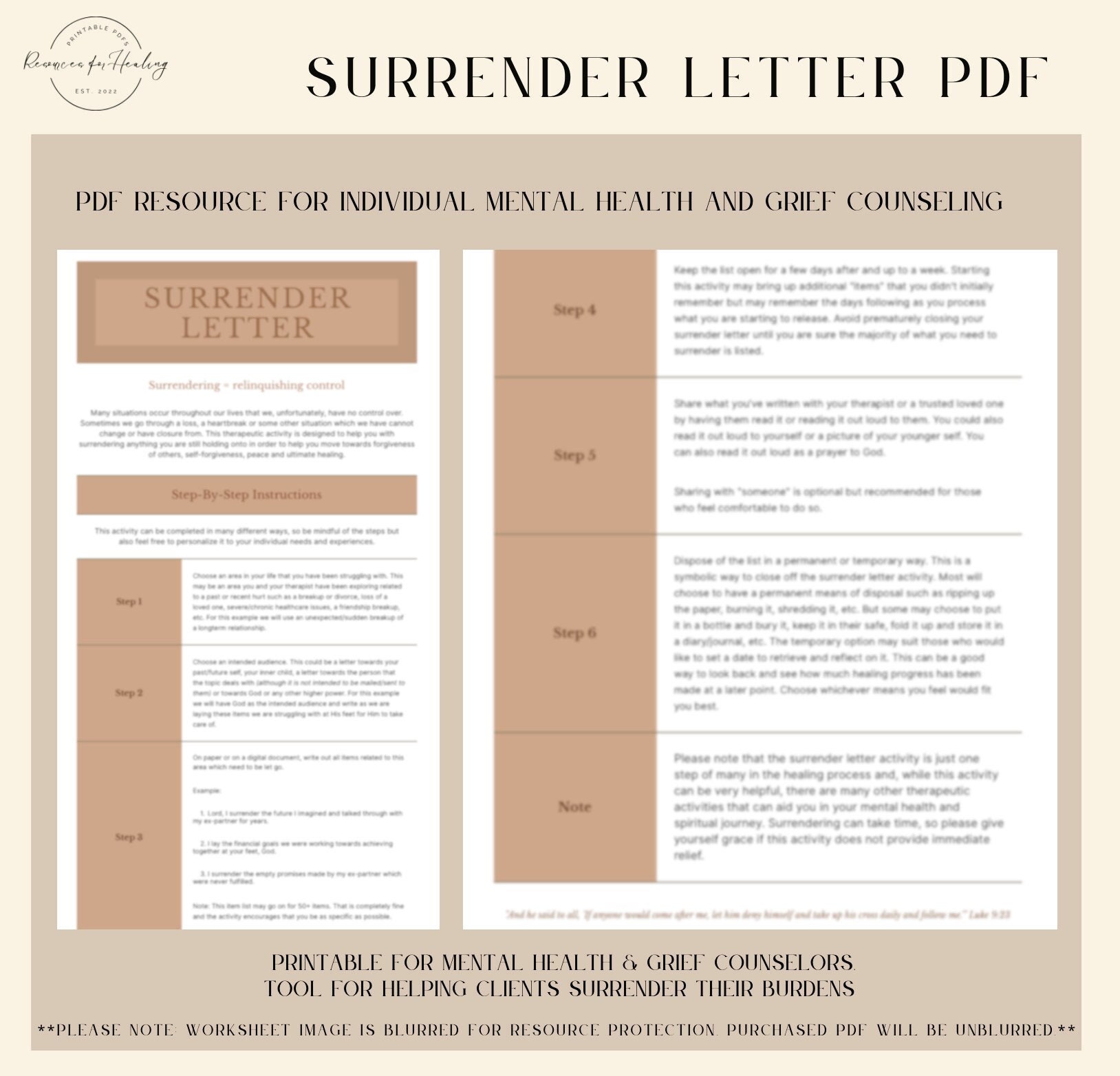 Surrender Letter Guide Handout PRINTABLE Christian Counseling PDF ...