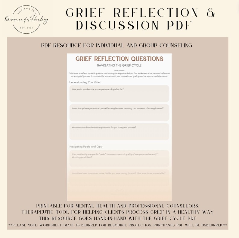 Grief Cycle Reflection and Discussion PRINTABLE | Individual and Group ...
