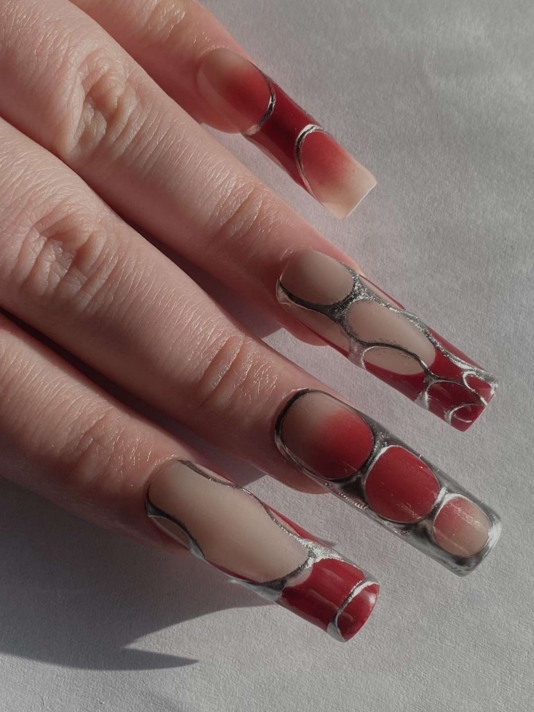 Chrome Abstract Nails | Chrome Aura French Nails - Etsy