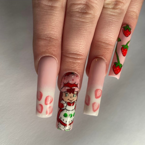 Strawberry Shortcake Nails - Etsy