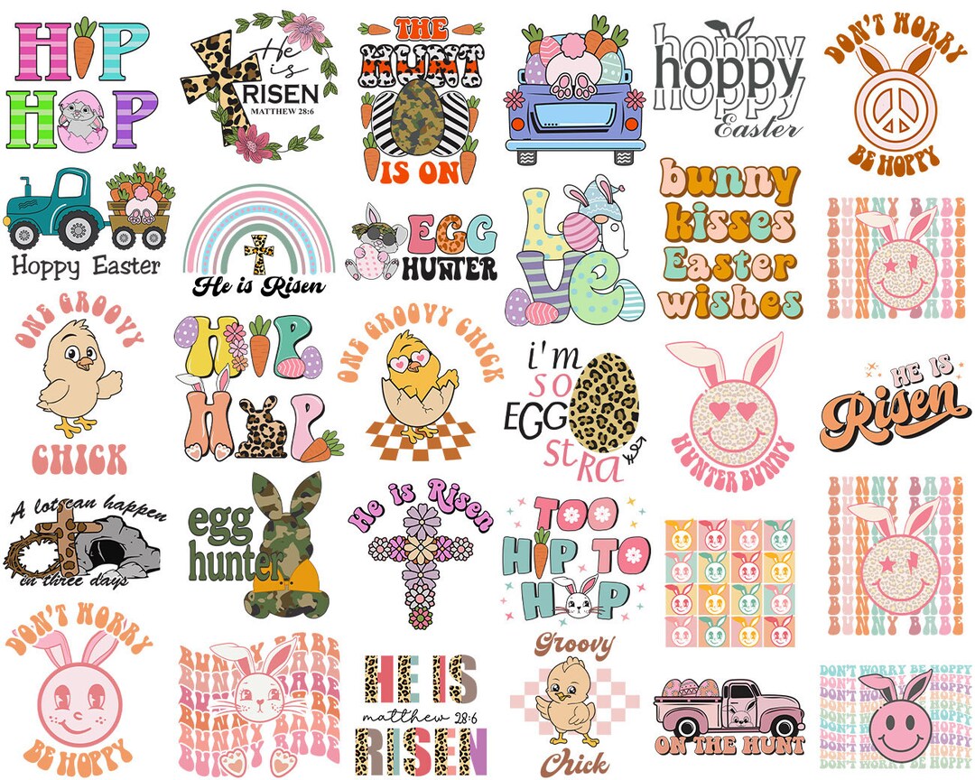 Retro Easter Svg Png Bundle Hoppy Easter Hip Hop on the Hunt He Risen ...
